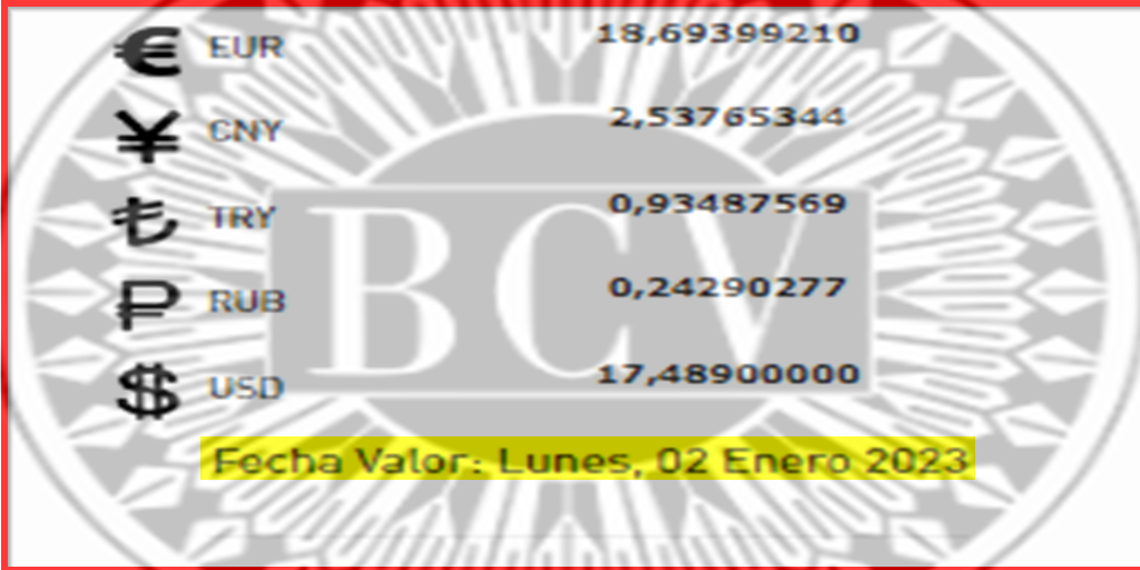 BCV Cambio referencial y para transacciones desde el sábado 31 al LUNES ...